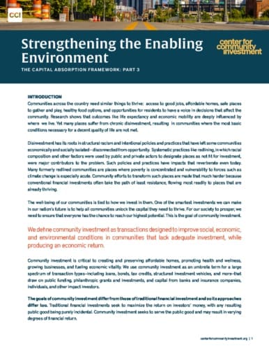 Strengthening the Enabling Environment | Center for Community Investment